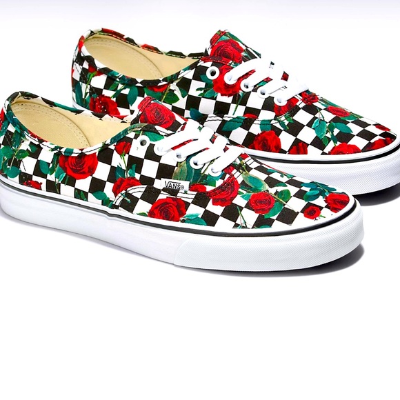 Vans | Shoes | Vans Customs Checkerboard Roses Authentic Shoes | Poshmark